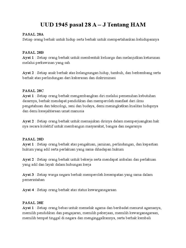 UUD 1945 Pasal 28A-J tentang HAM | PDF