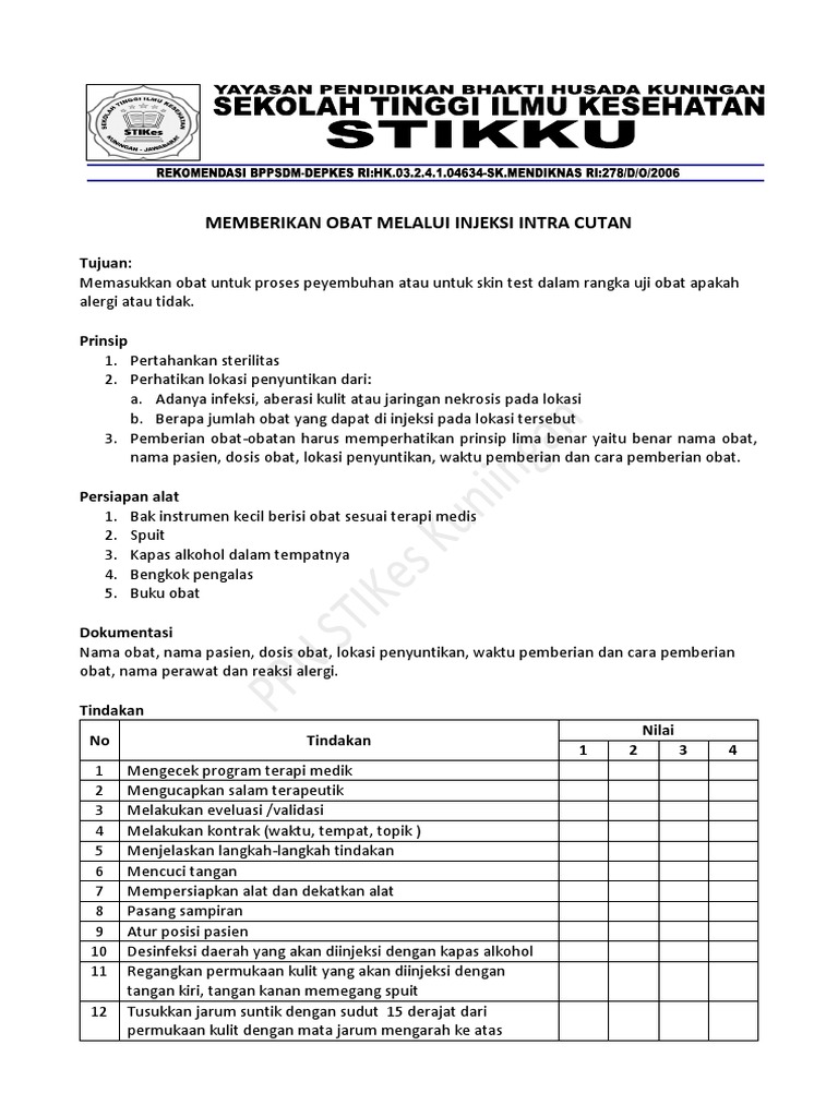 Injeksi Intra Cutan (Skin Test) | PDF | Pengembangan Diri | Kesehatan ...