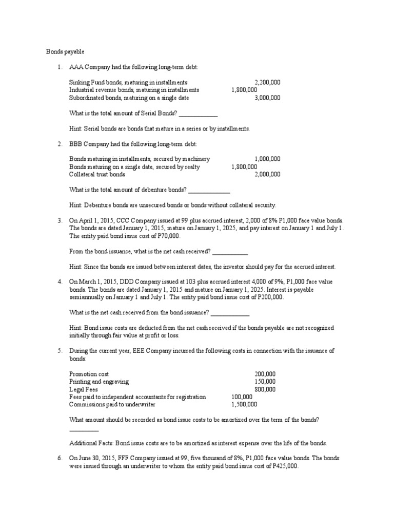 Bonds Payable Sample Problems | PDF | Bonds (Finance) | Discounting