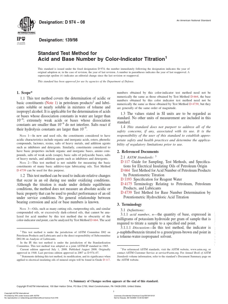 ASTM D 974 | PDF | Titration | Chemistry