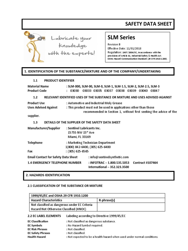 SLM Series: Safety Data Sheet | PDF | Dangerous Goods | Personal ...
