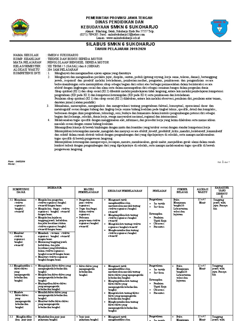 Silabus Pengelolaan Bengkel Sepeda Motor PDF Free | PDF