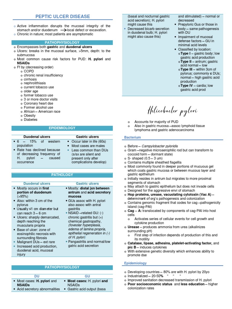 Peptic Ulcer Disease: Pathophysiology | PDF | Stomach | Clinical Medicine