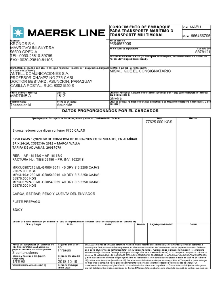 Conocimiento de Embarque Marítimo | PDF | Guía de carga | Comercio