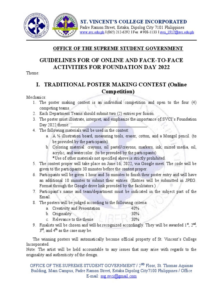 Guidelines For of Online and Face-To-Face Activities For Foundation Day ...