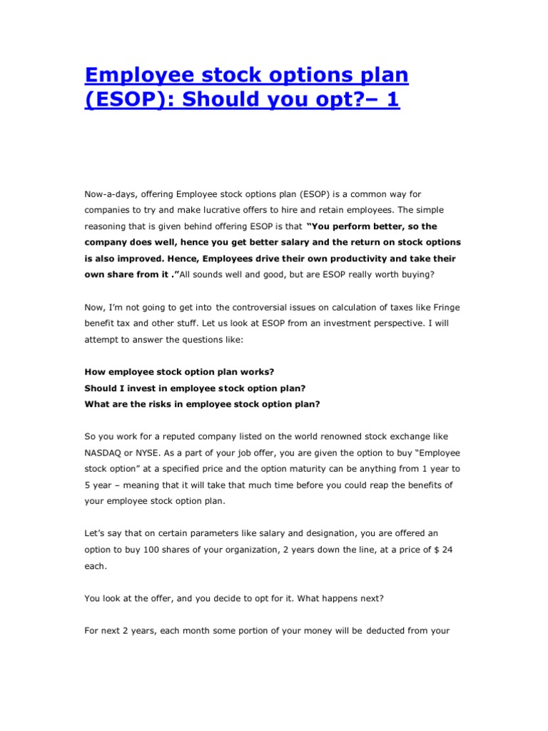 Understanding Employee Stock Options | PDF | Employee Stock Ownership ...