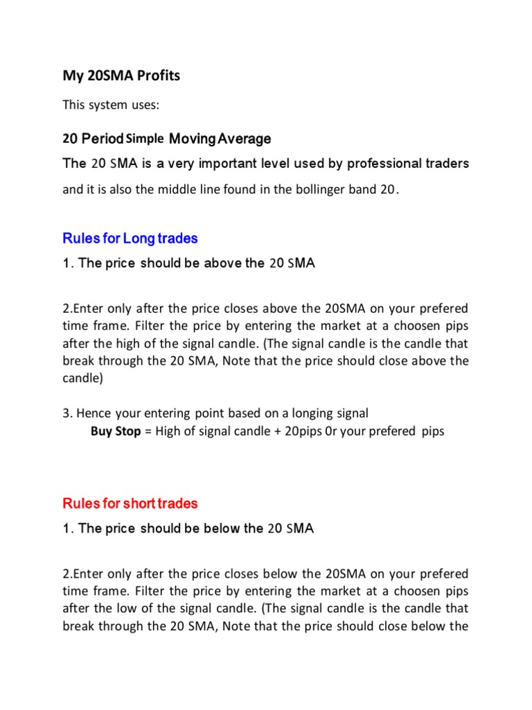 My 20SMA Profits: 20 Period Simple Moving Average | PDF