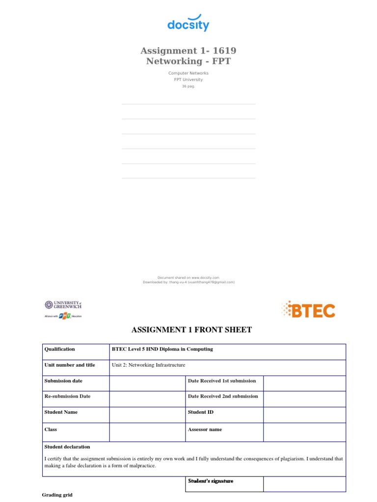 Docsity Assignment 1 1619 Networking FPT | PDF | Network Topology | Computer Network