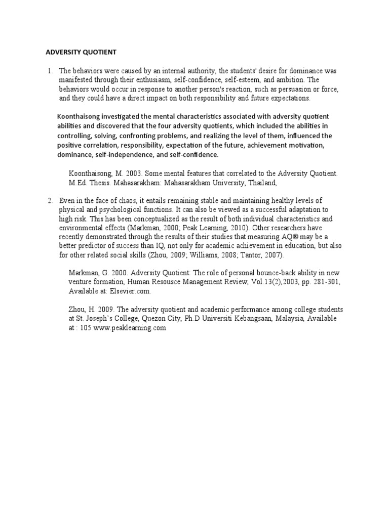 Adversity Quotient | PDF | Stress (Biology) | Self Esteem