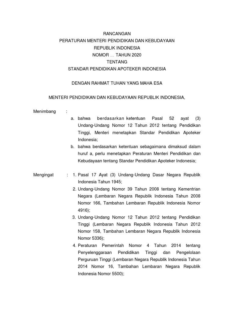 Draft Standar Pendidikan Apoteker Indonesia | PDF