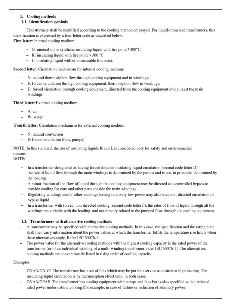 Cooling Methods of A Transformer From IEC 60076 - Part-2 | PDF ...