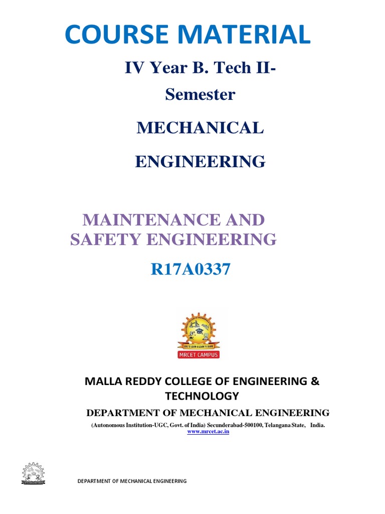 Maintenance and Safety Engineering | PDF | Occupational Safety And ...