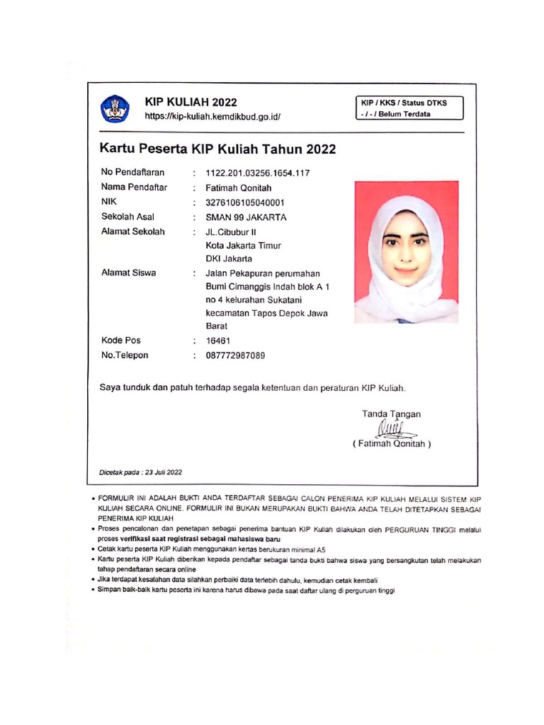 Bukti Pendaftaran Kipk | PDF