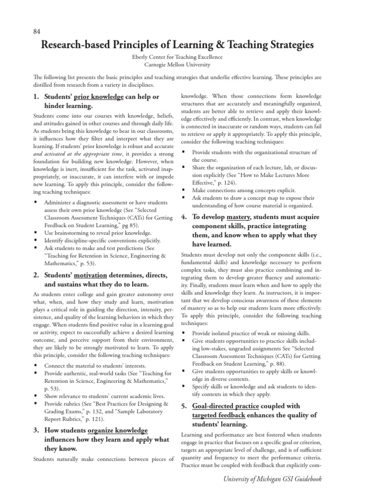 Research Based Principles Teaching Learning | PDF | Learning | Teaching ...
