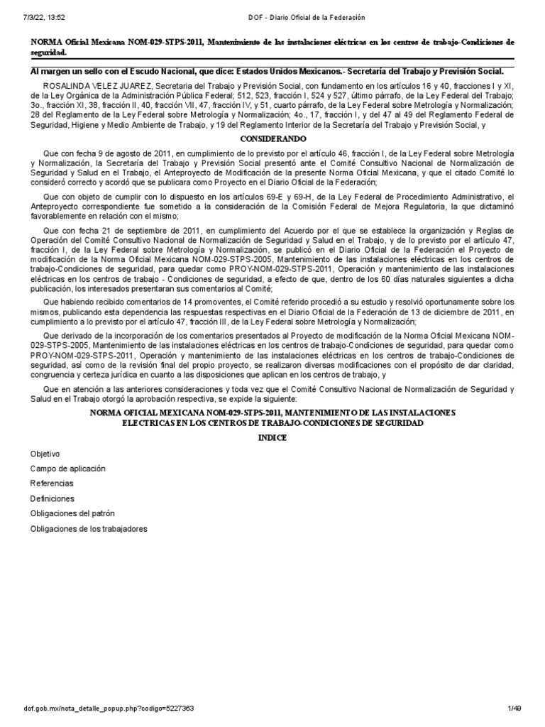 NORMA Oficial Mexicana NOM-029-STPS-2011, Mantenimiento de Las ...
