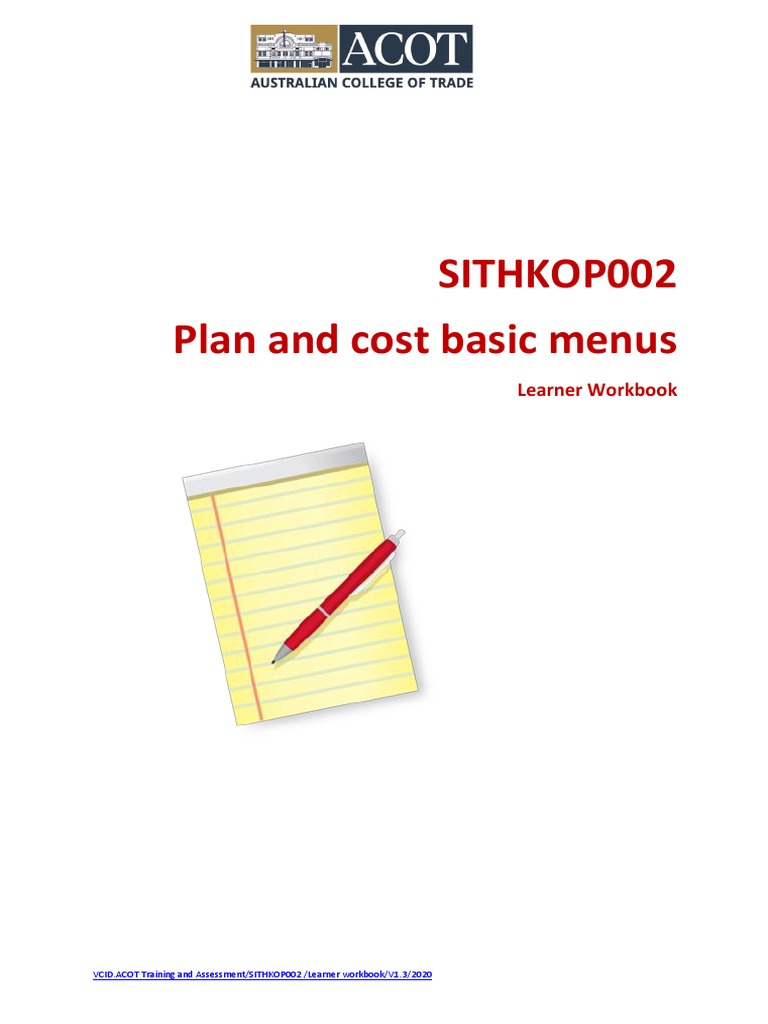 SITHKOP002 Learner Workbook V1.3 Jun20 | PDF | Menu | Foods