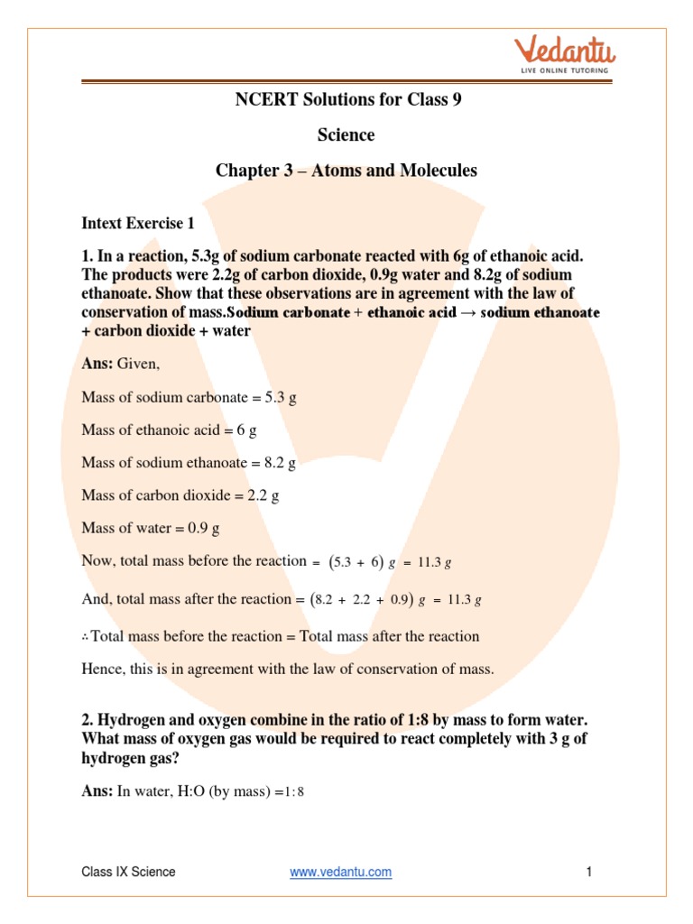 Class 9 - Science - Atoms and Molecules | PDF | Molecules | Mole (Unit)