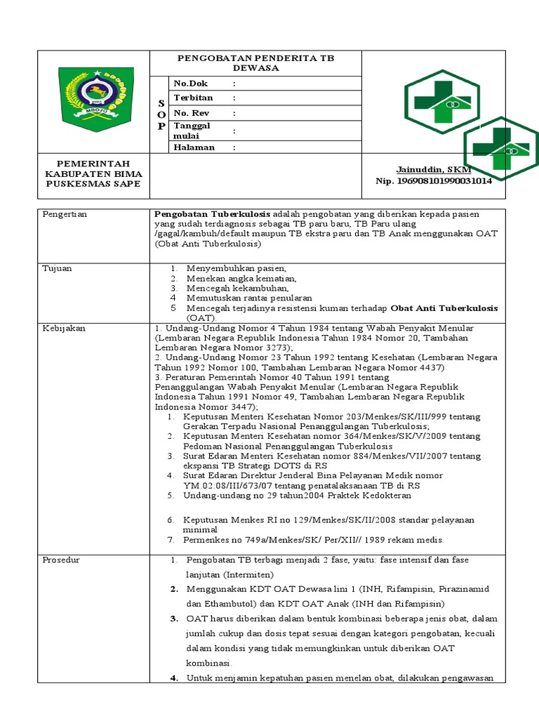 Sop TBC Pengobatan TB Paru Dewasa | PDF
