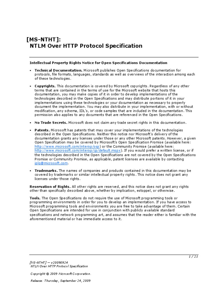 NTLM Over HTTP Protocol Specification | Download Free PDF | Hypertext ...