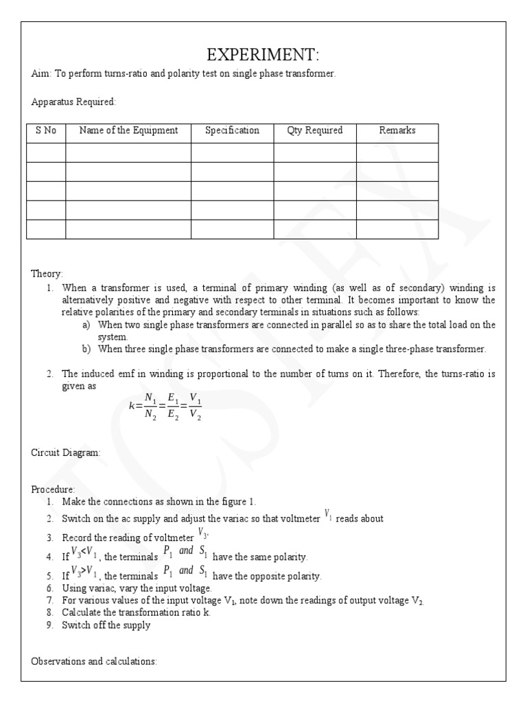 Transformer Turns-Ratio and Polarity Test | PDF | Transformer | Electricity