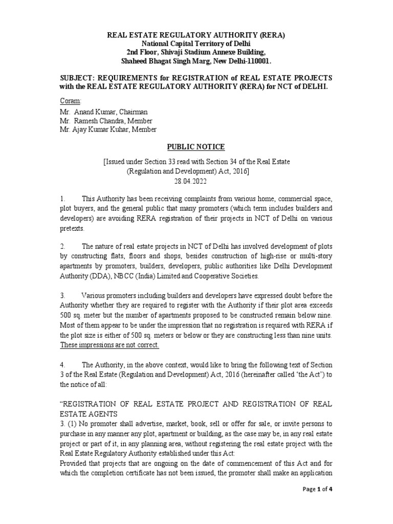 Public Notice Under Section 33, RERA | PDF | Apartment | Natural ...