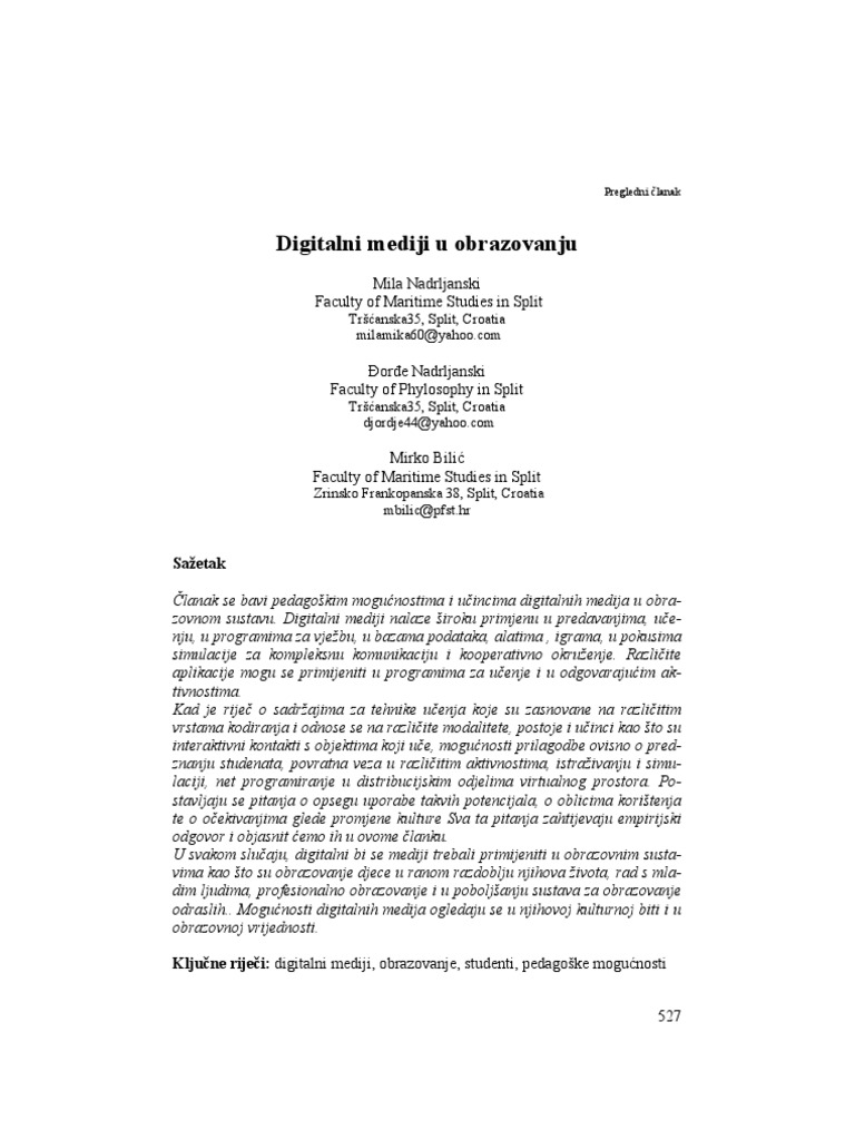 Digitalni Mediji U Obrazovanju | PDF