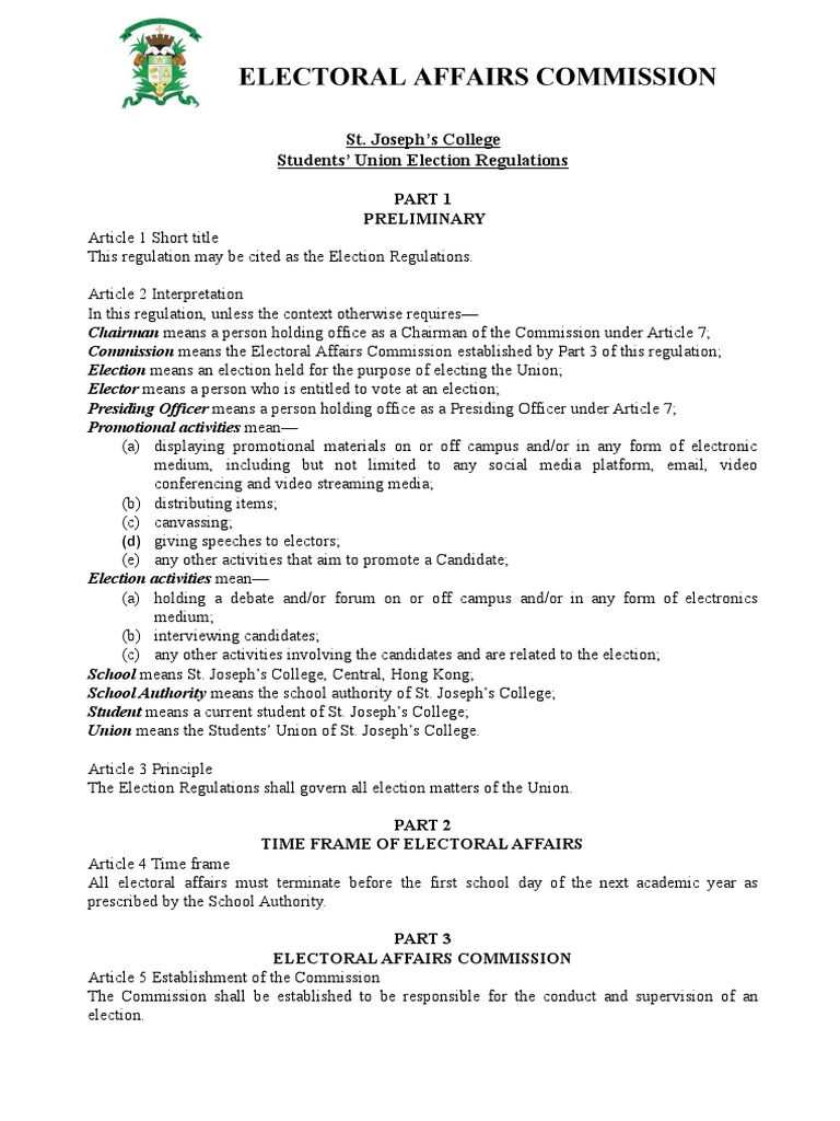 St. Joseph's College 148th Students' Union Election Regulations ...