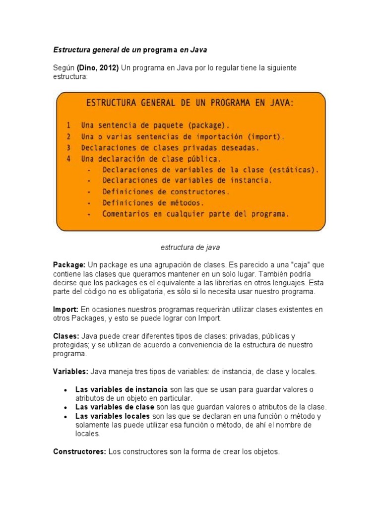 Estructura General de Un Programa en Java | PDF | Java (lenguaje de ...