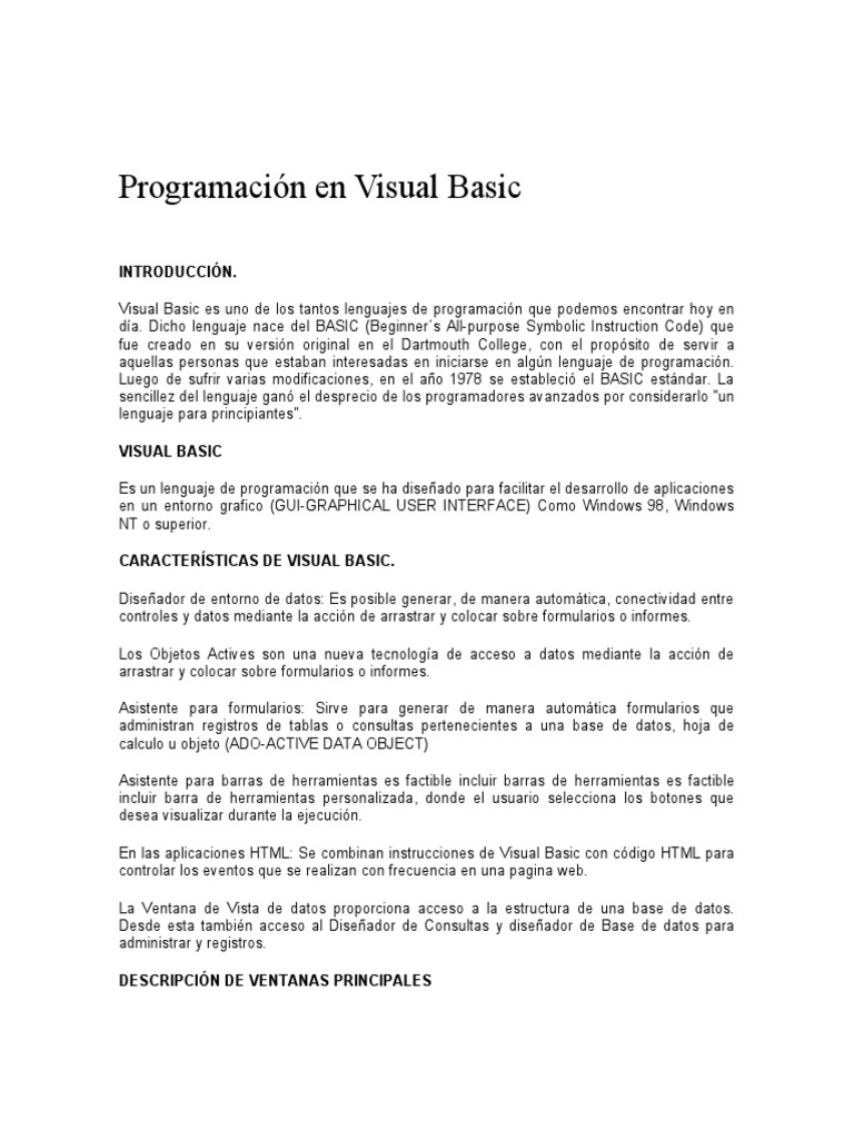 Programar en Visual Basic | PDF | Ventana (informática) | Básico