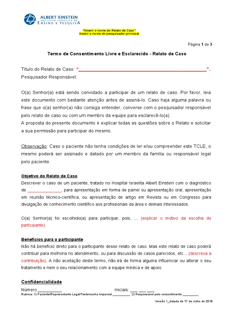 Modelo TCLE Relato de Caso | PDF | Consentimento Livre e Esclarecido