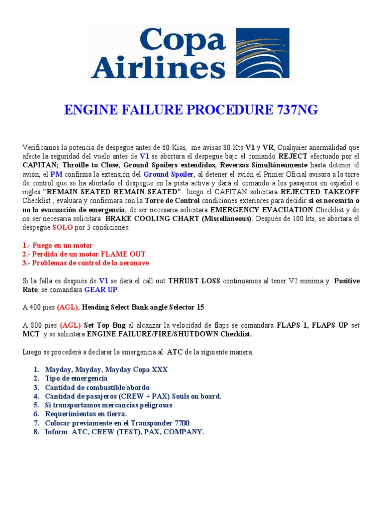 Engine Failure Procedure Copa 737 NG | PDF