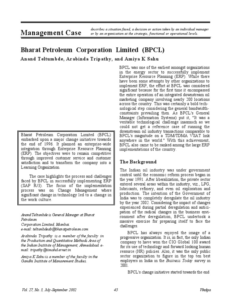 Management Case: Bharat Petroleum Corporation Limited (BPCL) | PDF ...