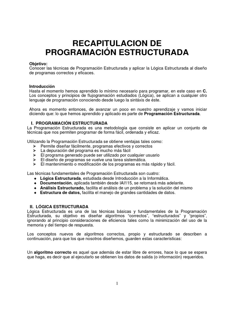 Técnicas de Programación Estructurada | PDF | Algoritmos | Lenguaje de ...