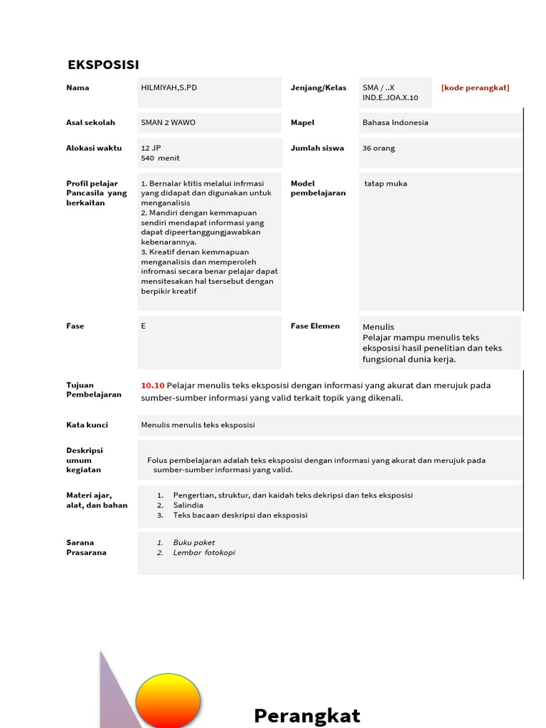 RPP Bindo X K.merdeka Teks Eksposisi | PDF