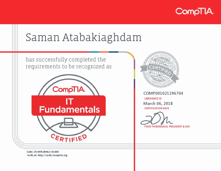 CompTIA IT Fundamentals Certification Certificate | PDF