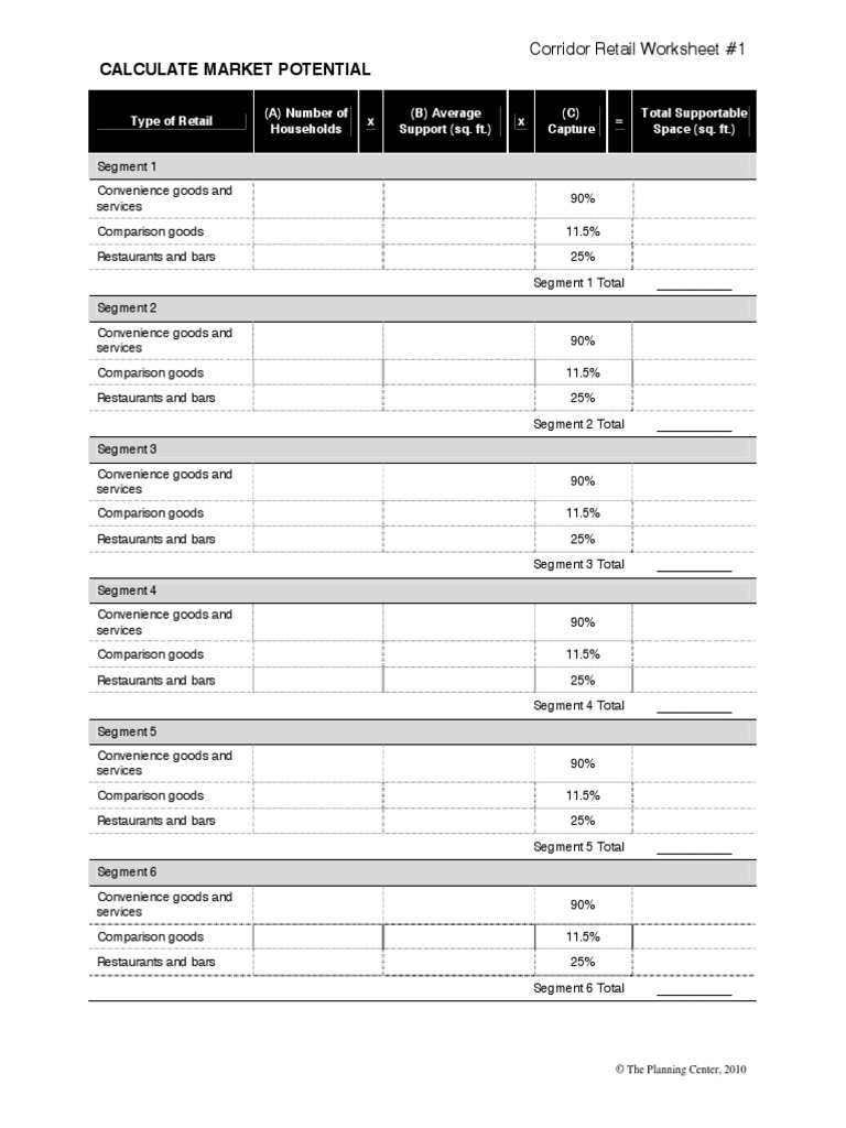 Calculate Market Potential: Corridor Retail Worksheet #1 | PDF ...