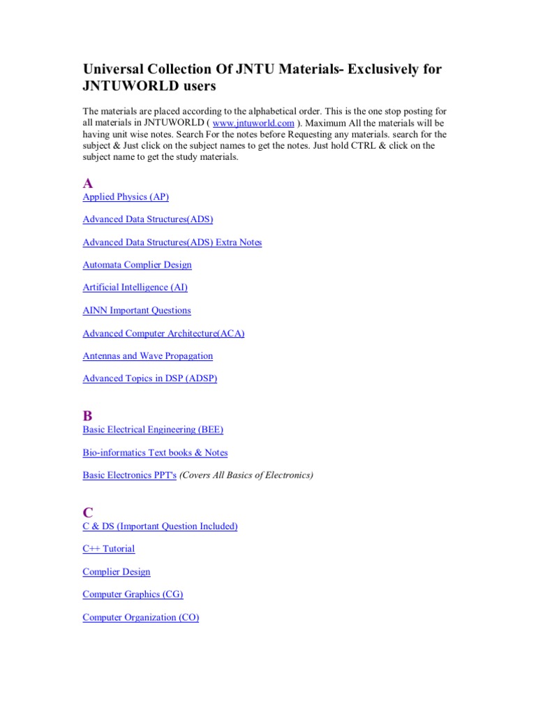 JNTU Study Material Overview | PDF | Electronics | Databases