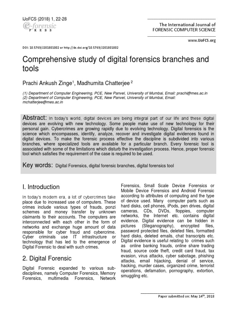 Comprehensive Study of Digital Forensics Branches and Tools | PDF ...