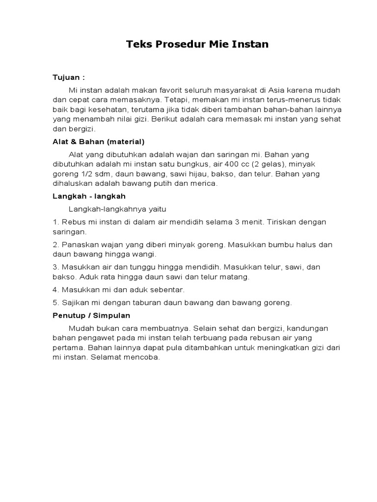 Teks Prosedur Mie Instan | PDF