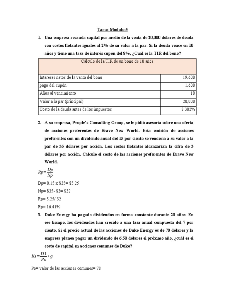 Tarea Modulo 5 | PDF | Compartir (Finanzas) | Economía Financiera