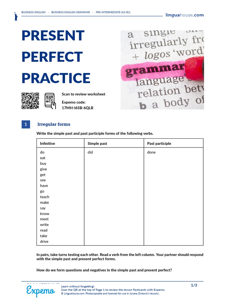 Present Perfect Practice: Irregular Forms | PDF | Languages | Syntax
