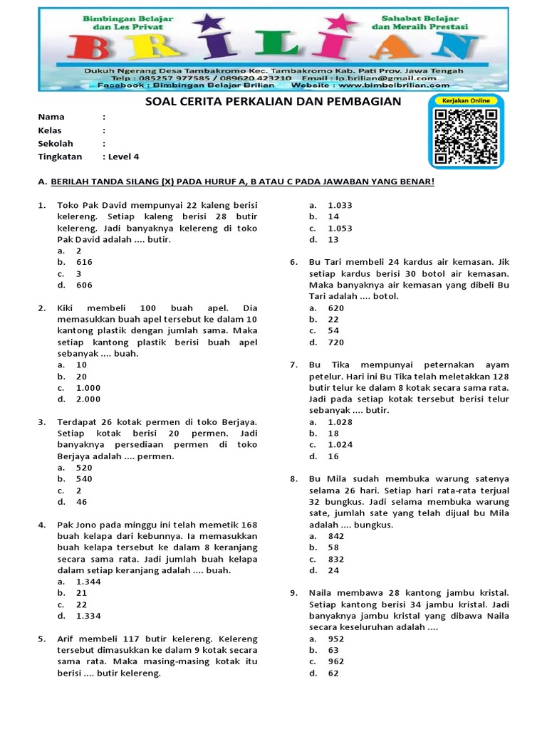 Soal Cerita Matematika Kelas 4 | PDF