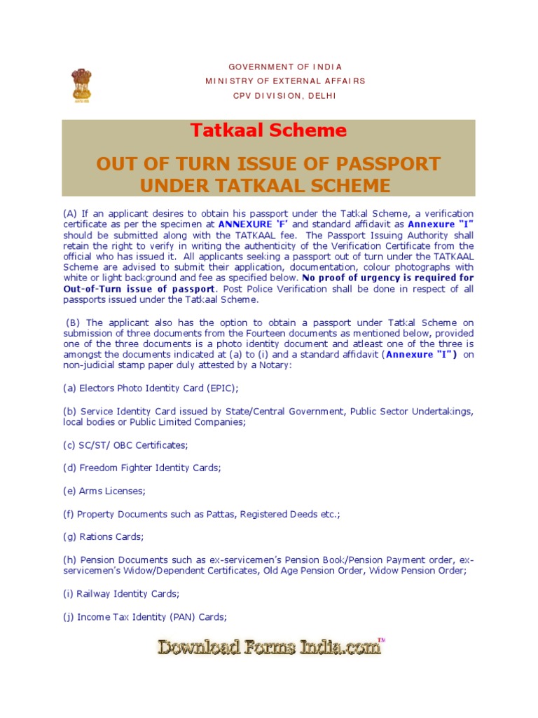 Passport Tatkal Scheme | PDF | Identity Document | Passport