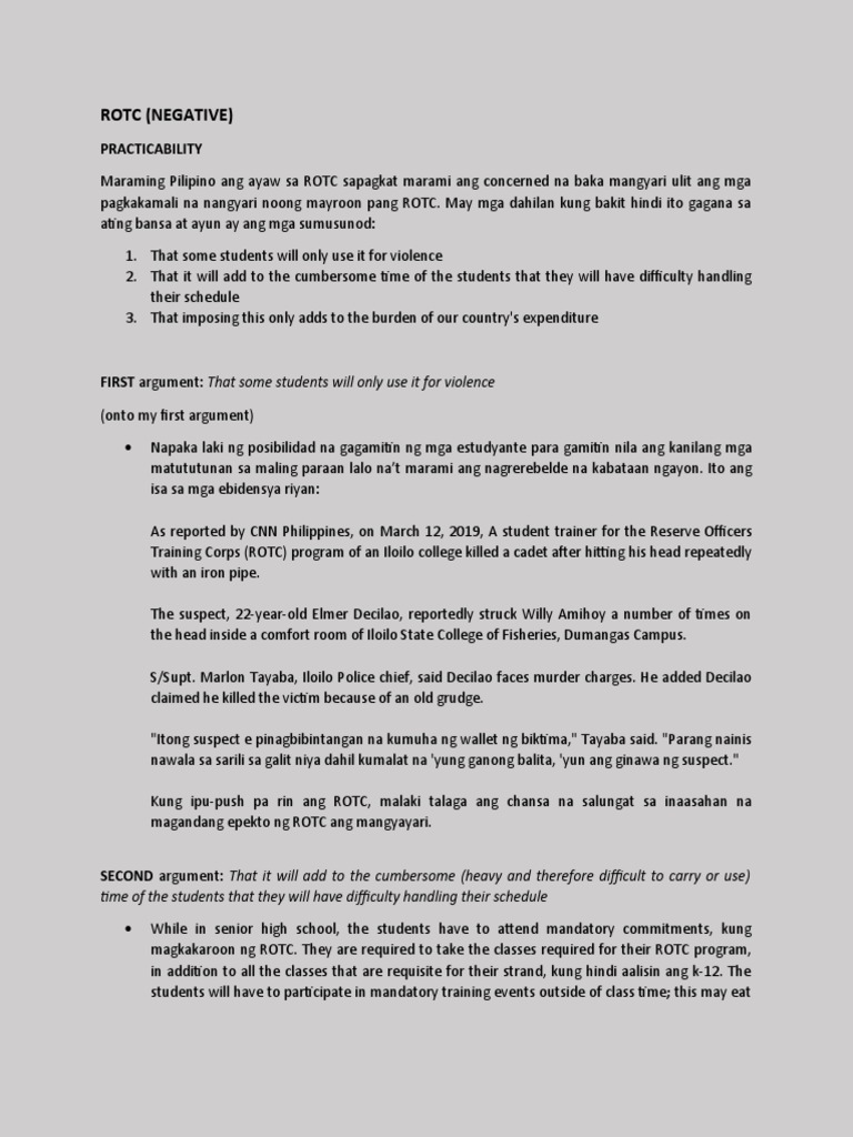 Rotc (Negative) : Practicability | PDF