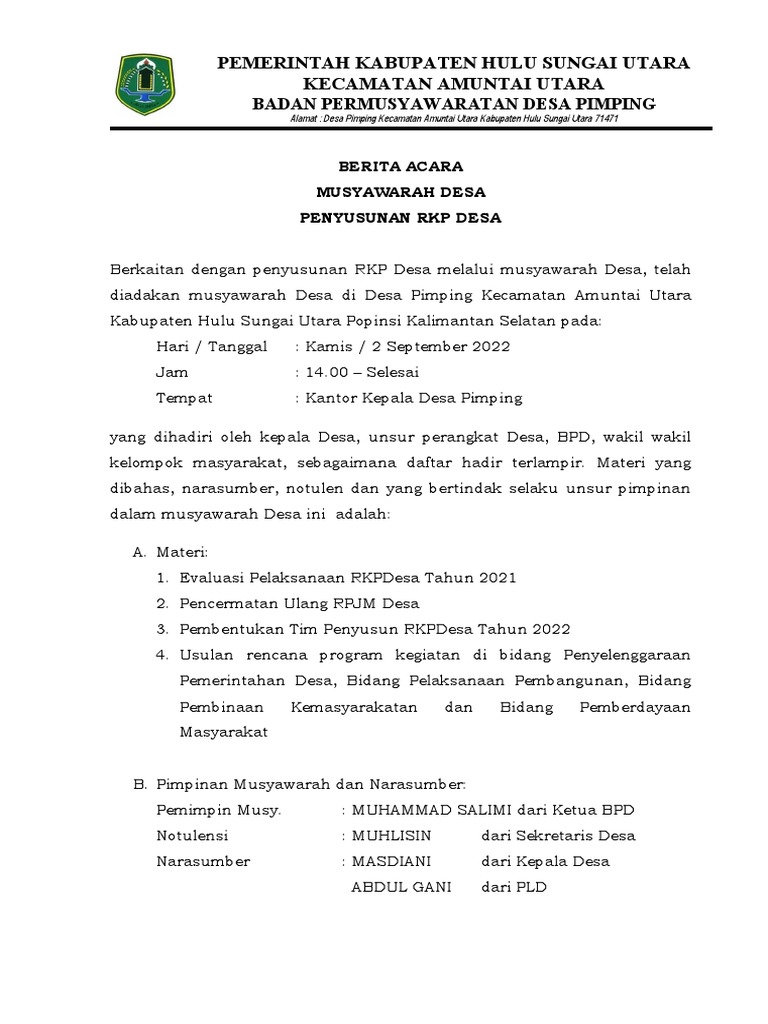 Ba Rapat Rkpdes | PDF