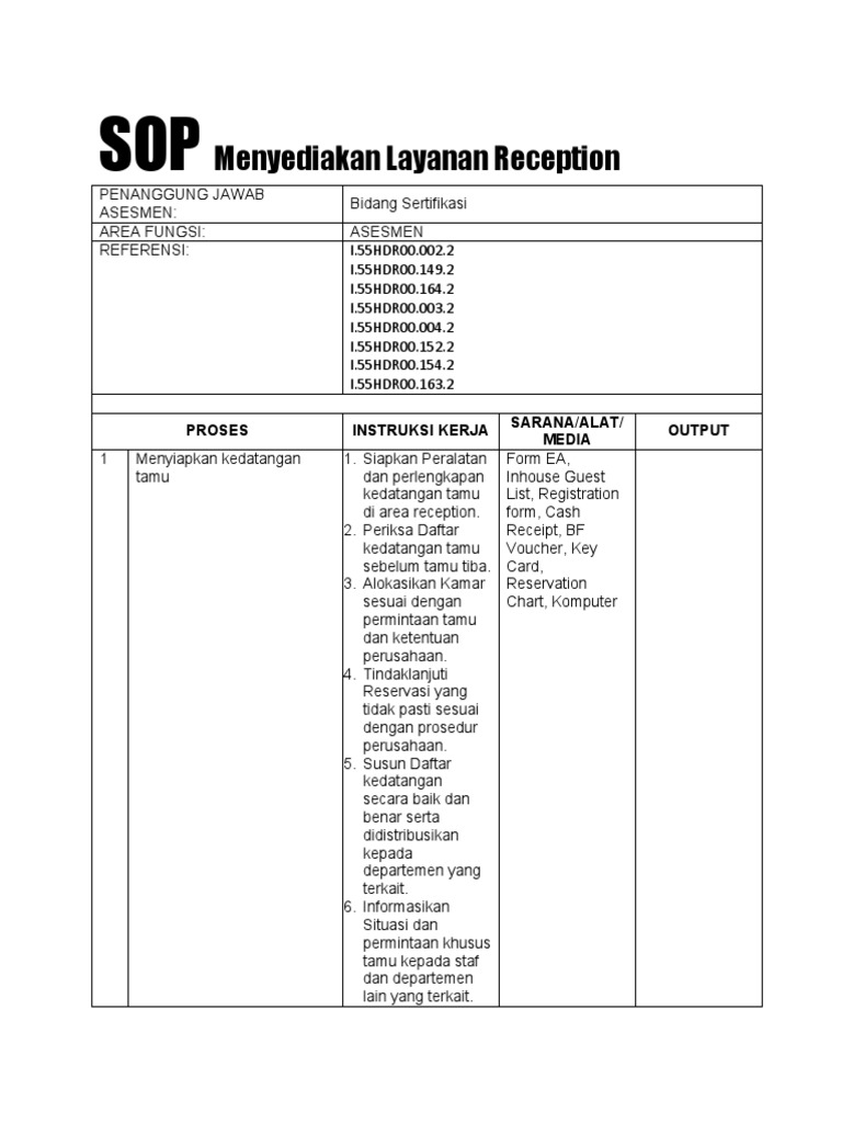 SOP Menyediakan Layanan Reception | PDF