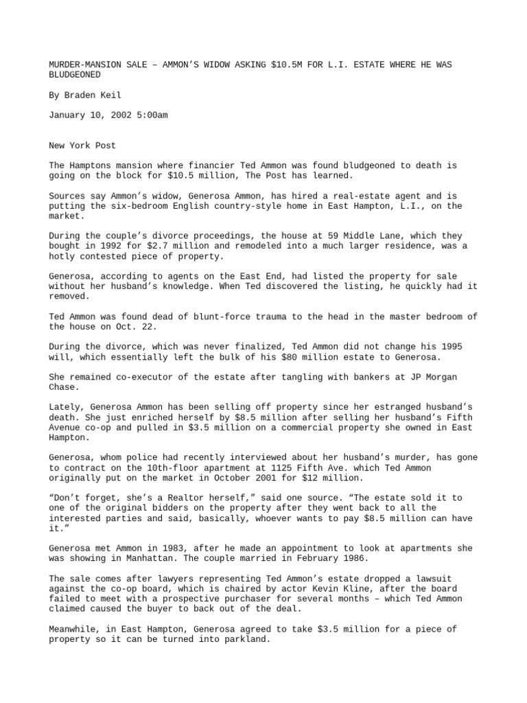 Generosa Ammon Puts Mansion Up For Sale | PDF