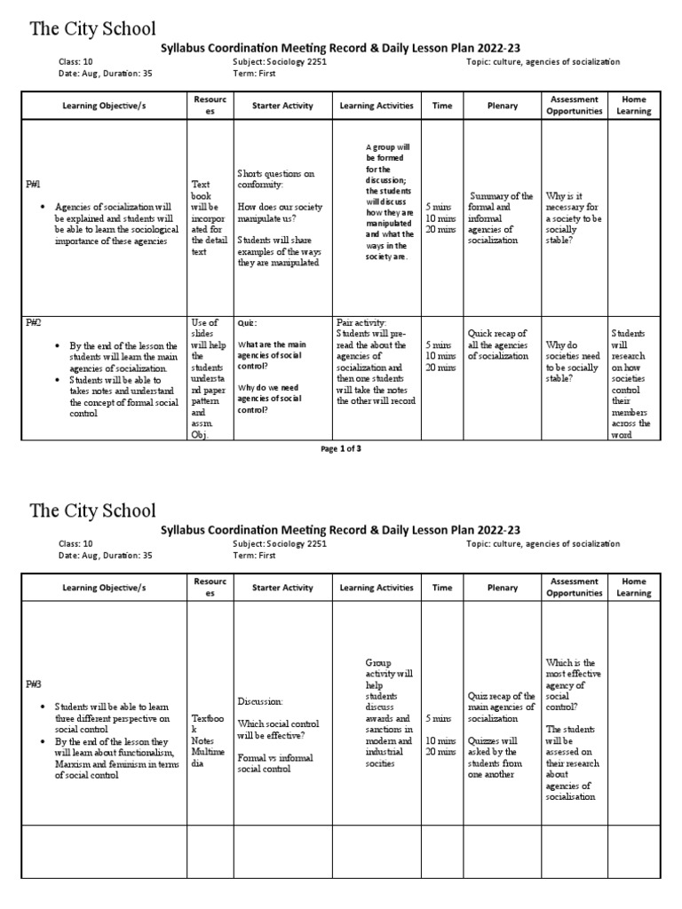 Week 3 | PDF | Socialization | Lesson Plan