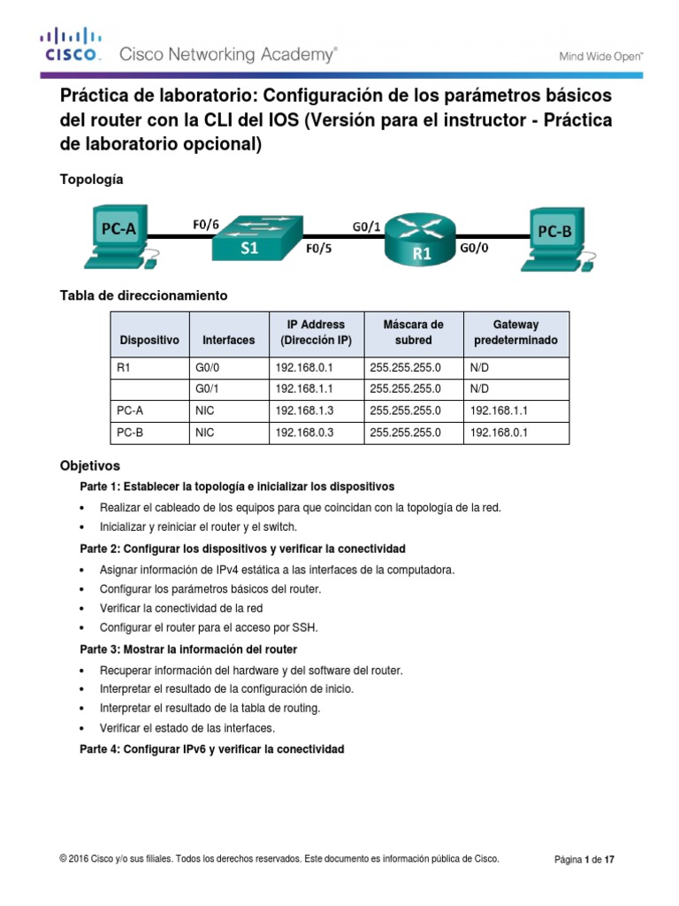 1.1.4.6 Lab - Configuring Basic Router Settings With IOS CLI - Estudiante | PDF | Enrutador ...