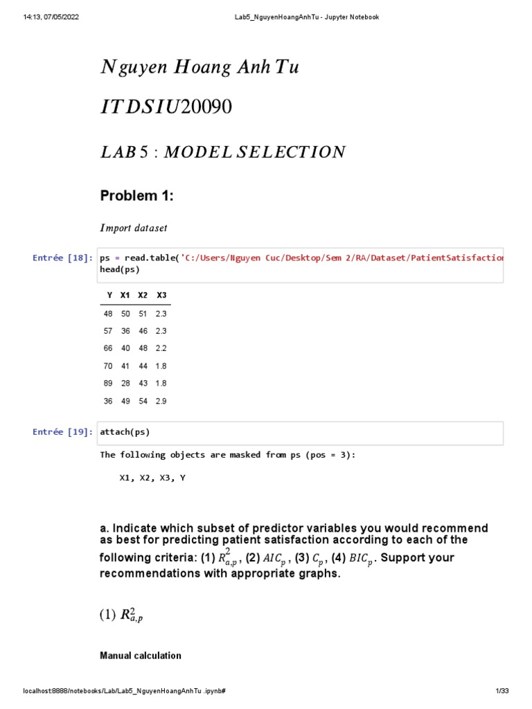 Lab5 - NguyenHoangAnhTu - Jupyter Notebook | PDF | Errors And Residuals | Coefficient Of ...